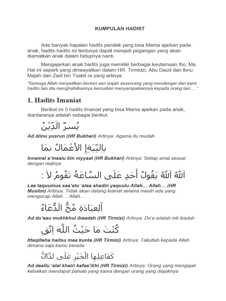 Ada Banyak Hapalan Hadits Pendek Yang Bisa Mama Ajarkan Pada Anak | PDF