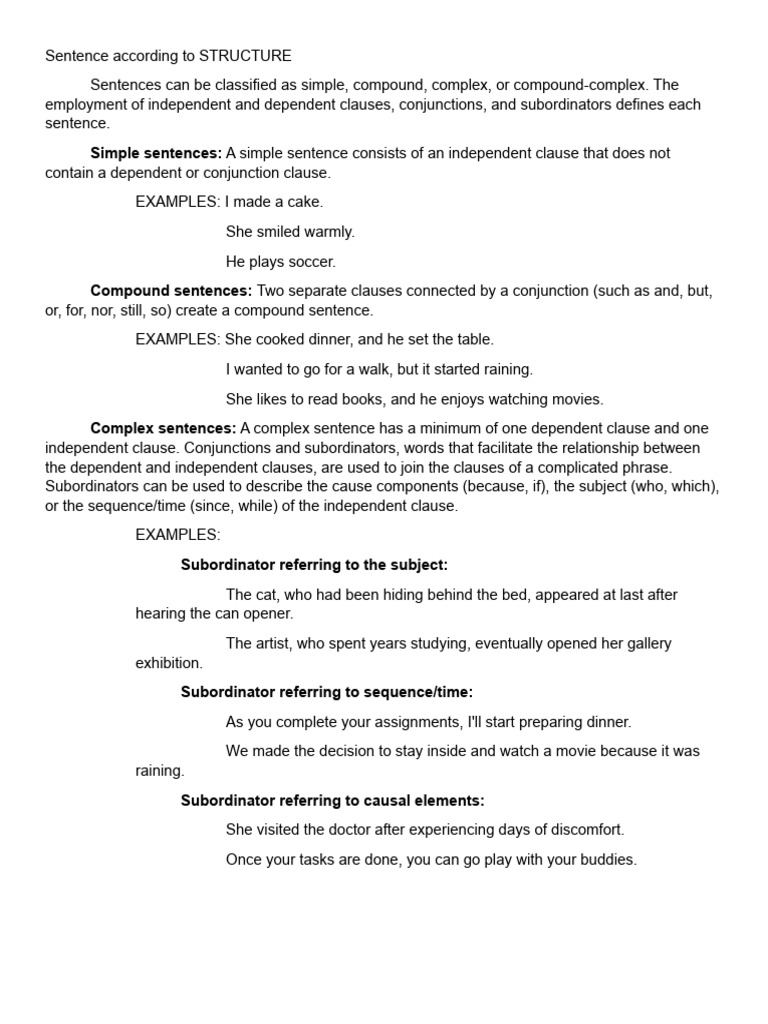 Sentence According To STRUCTURE | PDF | Sentence (Linguistics ...
