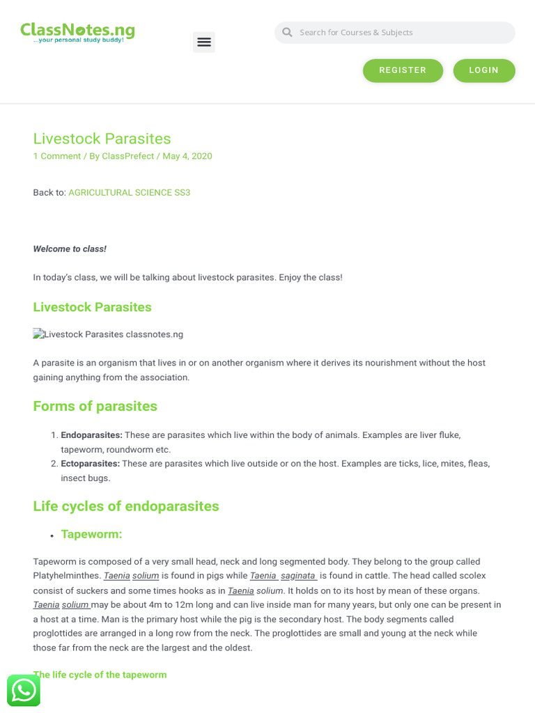LivestockParasites ClassNotes - NG 1723445162693 | PDF | Parasitism ...