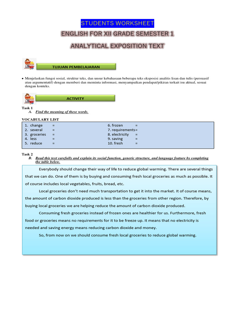 LKPD KD 3.1. Analytical Exposition Text - 2nd | PDF