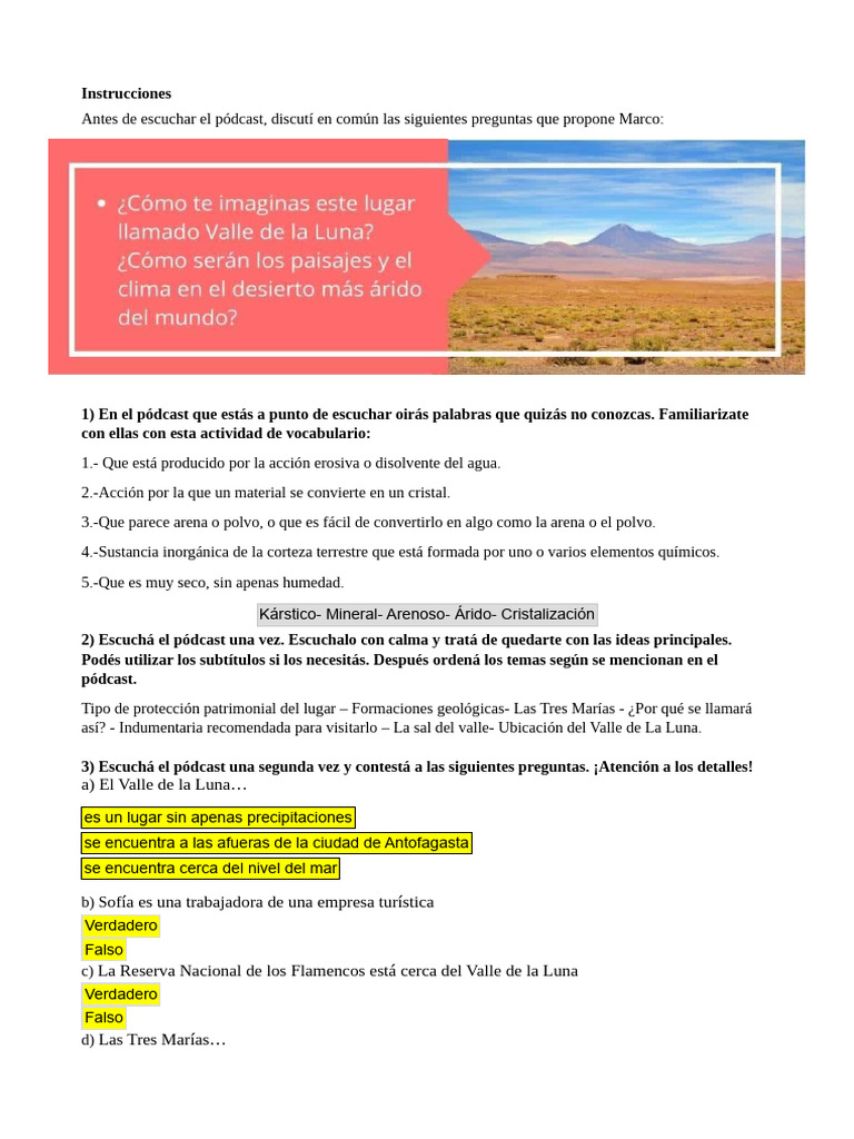 Clase de Español Comprensión Auditiva | PDF | Luna | sal