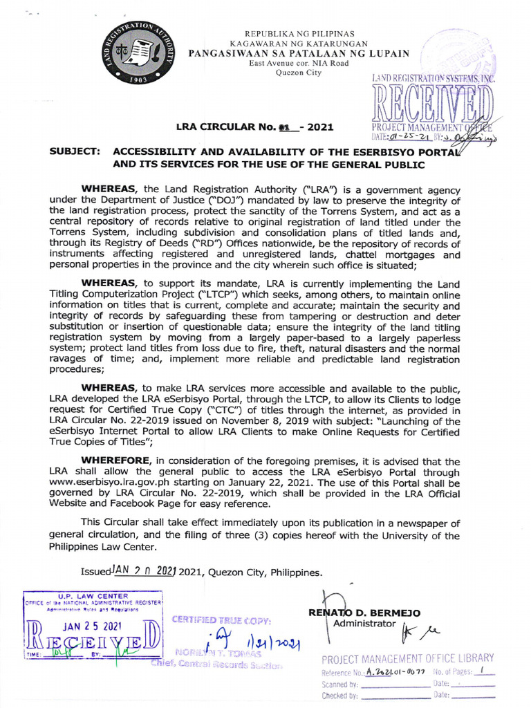 LRA eSerbisyo Portal Launch 2021 | PDF | Property Law | Natural ...