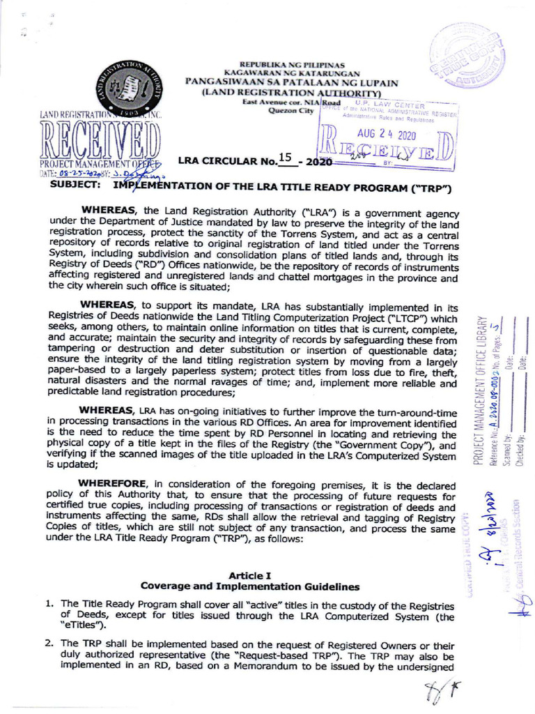 LRA Title Ready Program Overview | PDF | Law And Economics ...