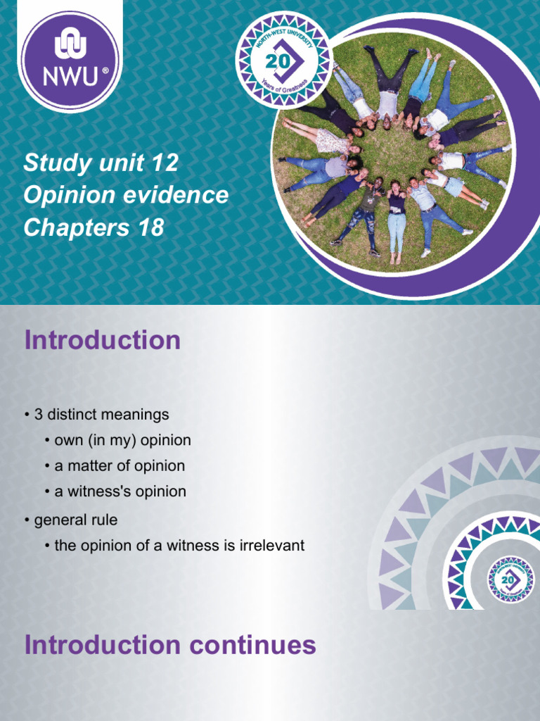 Study Unit 12 - Opinion Evidence | PDF | Witness | Expert