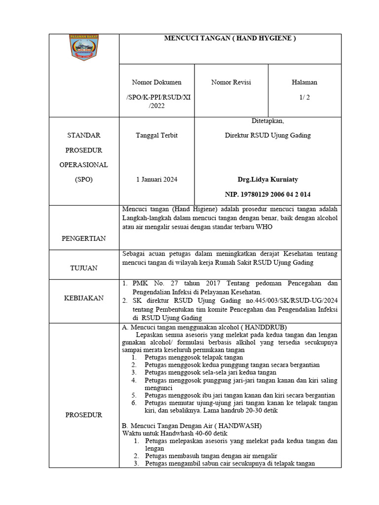 SOP Mencuci Tangan (Hand Hygiene) | PDF