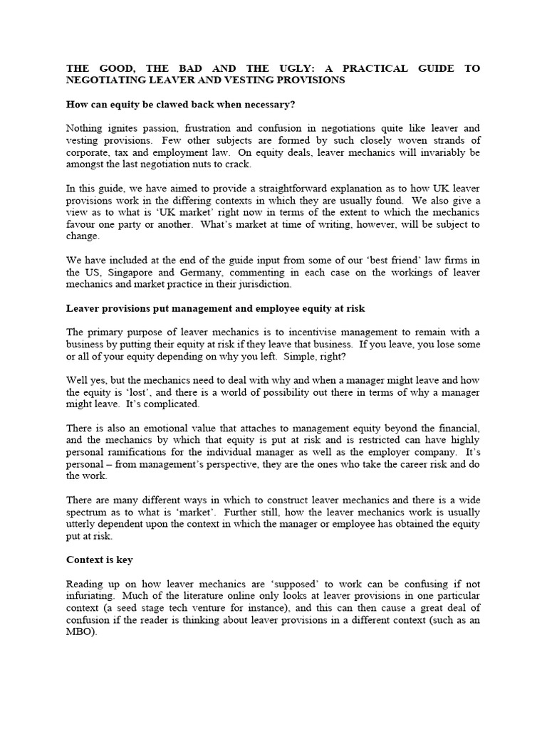 Good & Bad Leaver - Vesting Research | PDF | Vesting | Option (Finance)