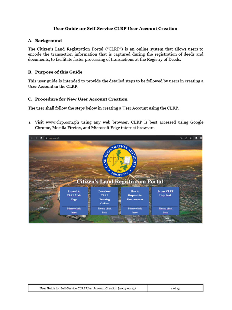 User Guide For Self-Service CLRP User Account Creation (2023.02.17 ...