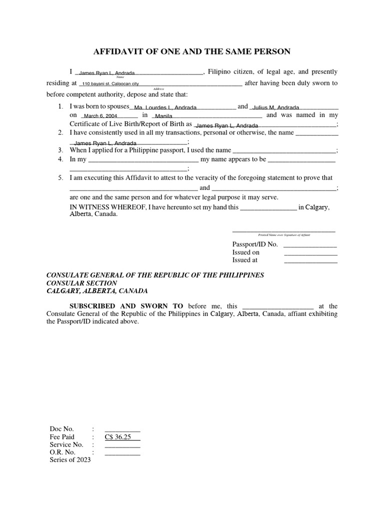 Affidavit of One and the Same Person | PDF | Affidavit | Government And ...