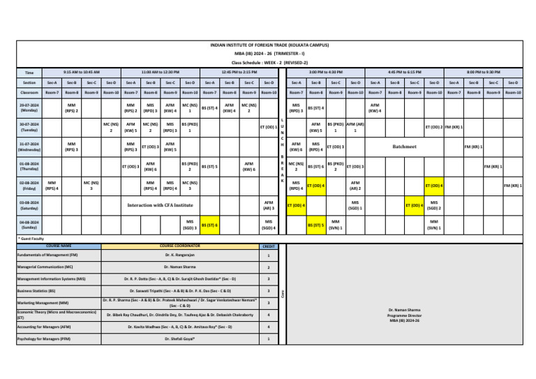 MBA Class Schedule Week 2 | PDF