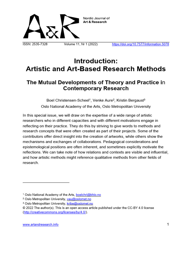 Artistic Research Methods Explored | PDF | Methodology | Epistemology