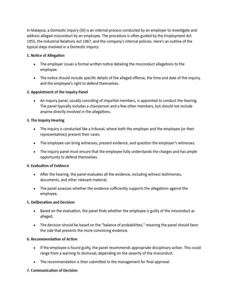 Malaysia Domestic Inquiry Process Explained | PDF | Employment | Witness