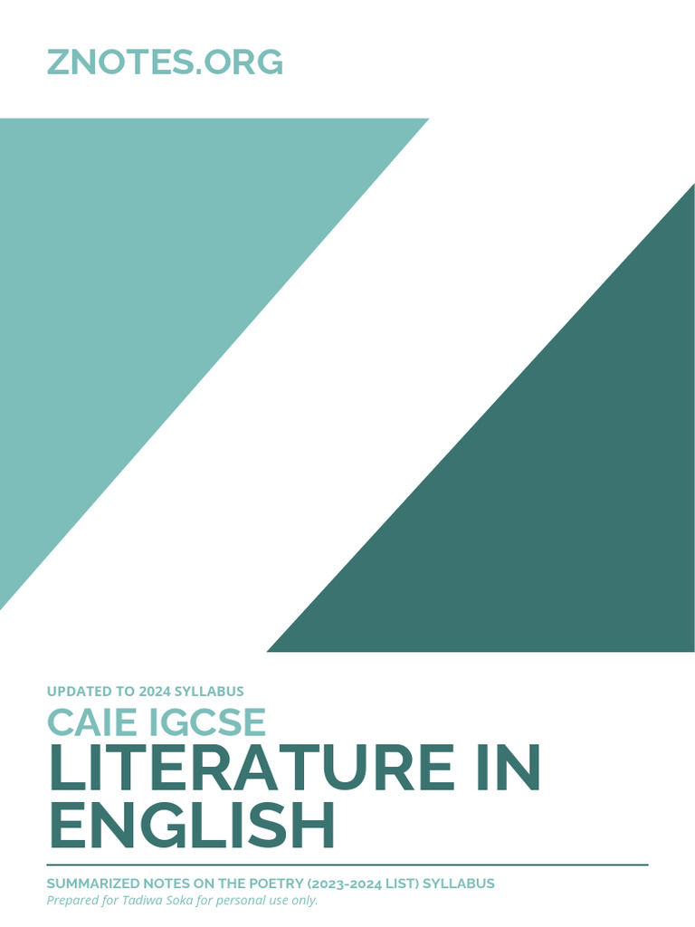 Caie Igcse Literature in English 0475 Poetry 2023 2024 List ...