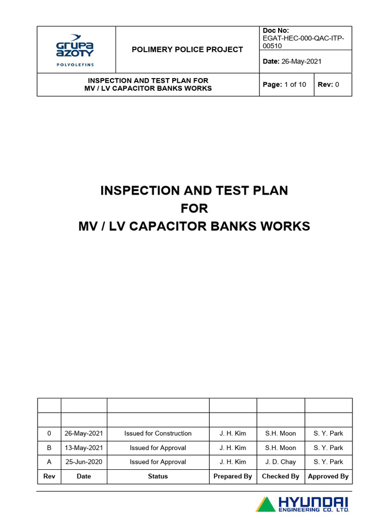MV/LV Capacitor Banks Inspection Plan | PDF | Capacitor | Electrical Wiring