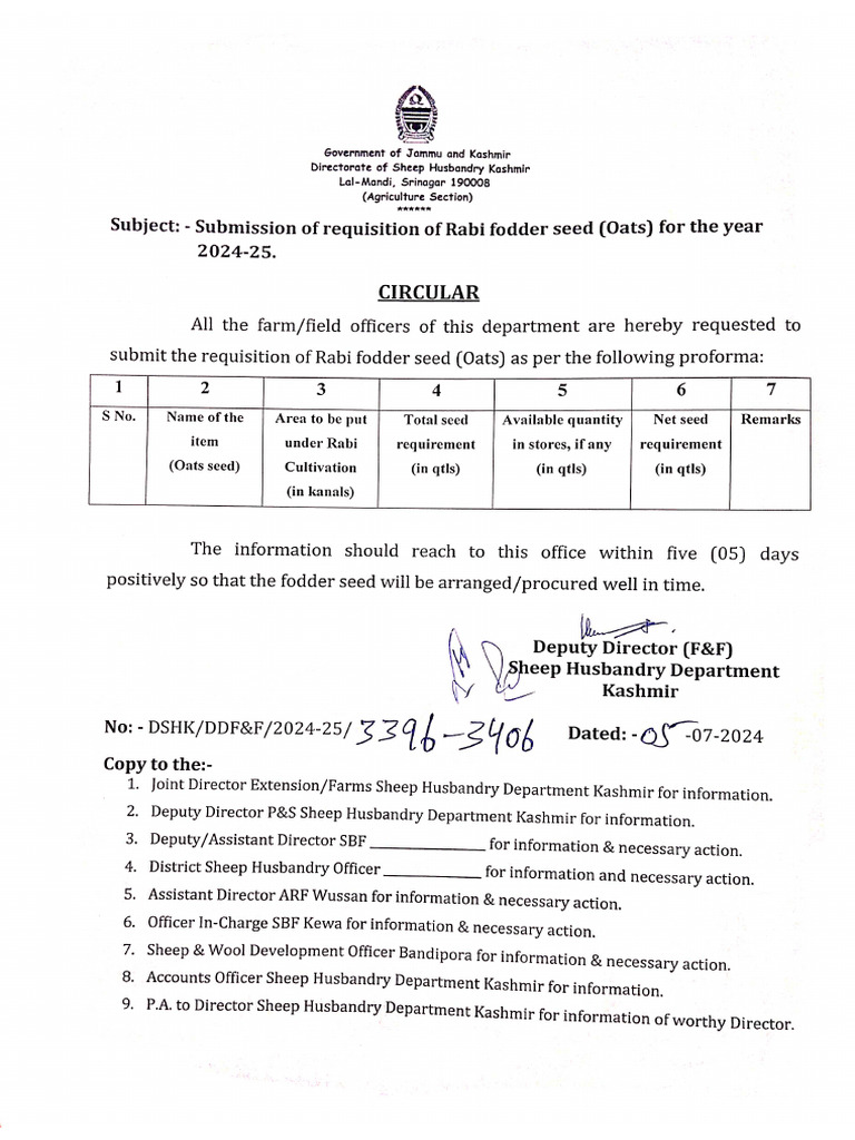 Rabi Seed Circular | PDF