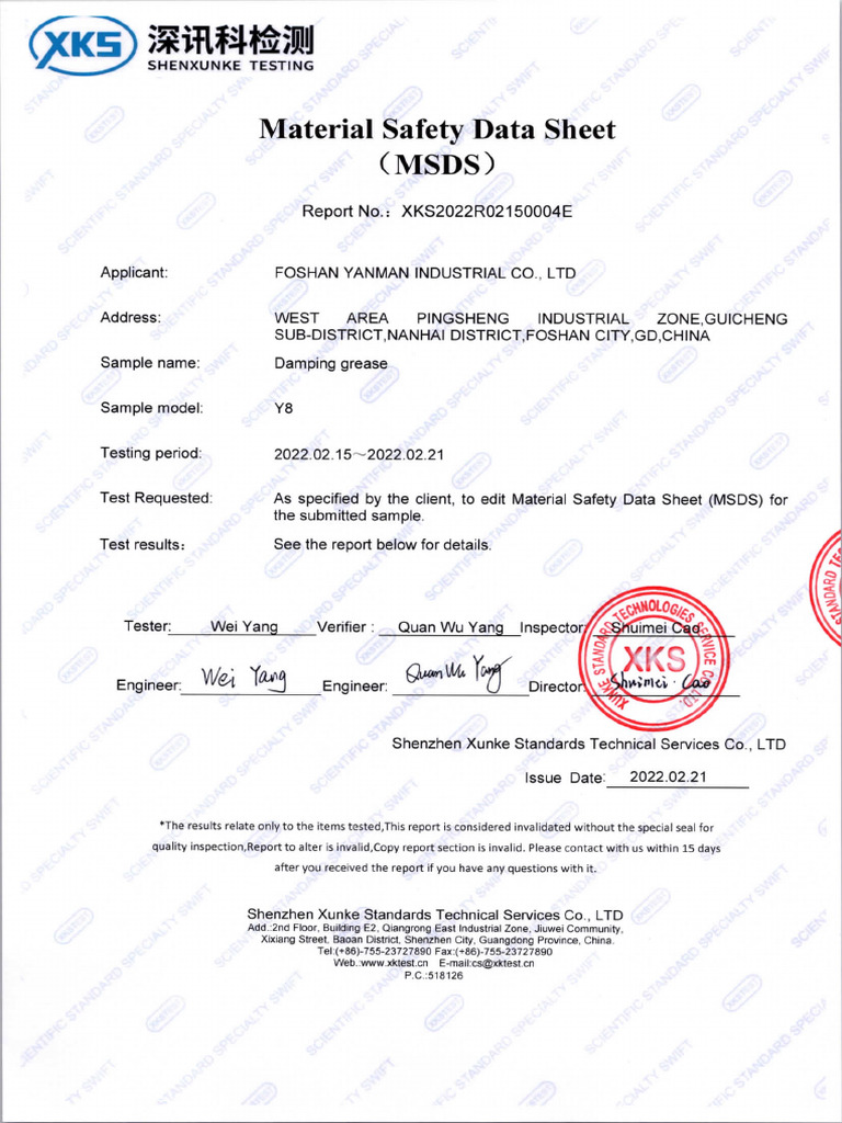 MSDS-Damping Grease - Y8 | PDF
