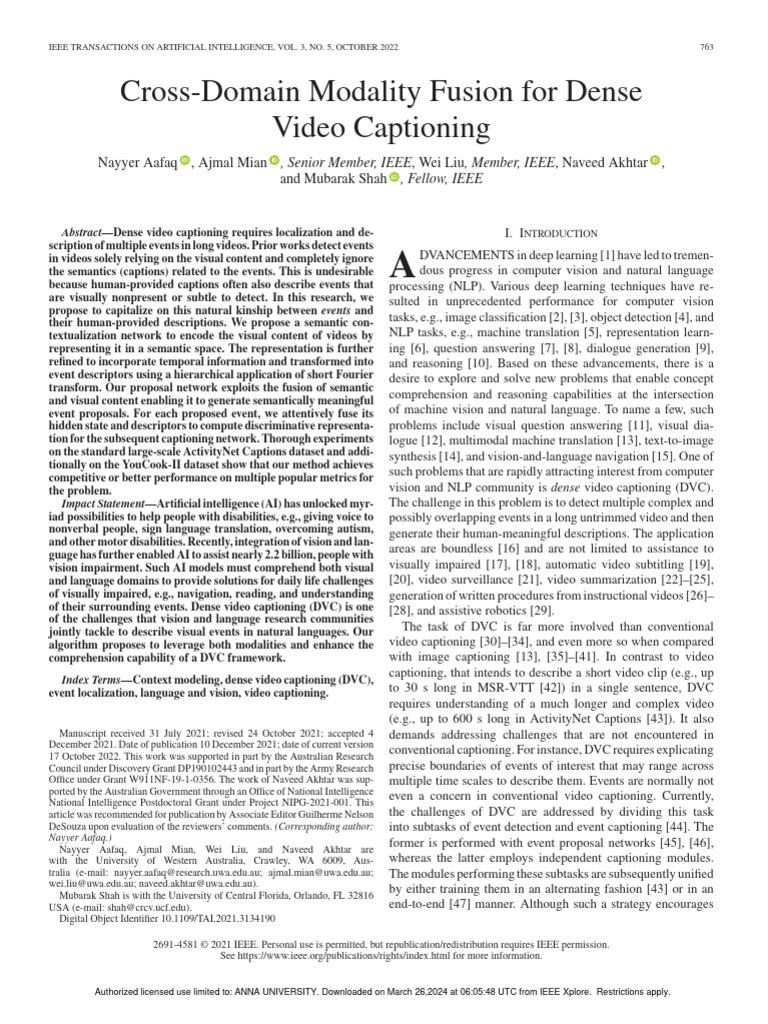 Cross-Domain Modality Fusion For Dense Video Captioning | PDF | Computer Vision | Deep Learning