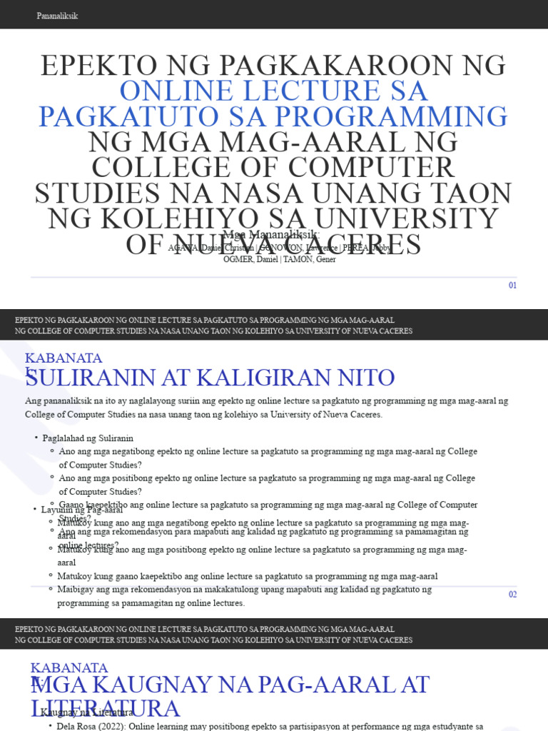 Epekto NG Pagkakaroon NG Online Lecture Sa Pagkatuto Sa Programming NG Mga Mag Aaral NG College ...