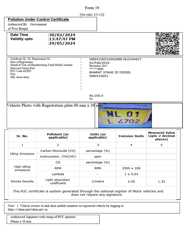 Vehicle Photo With Registration Plate 60 MM X 30 MM: Pollution Under ...