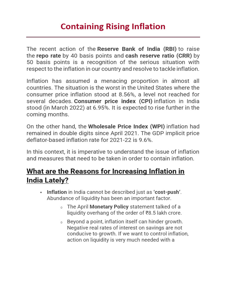 Containing Rising Inflation | PDF | Inflation | Interest