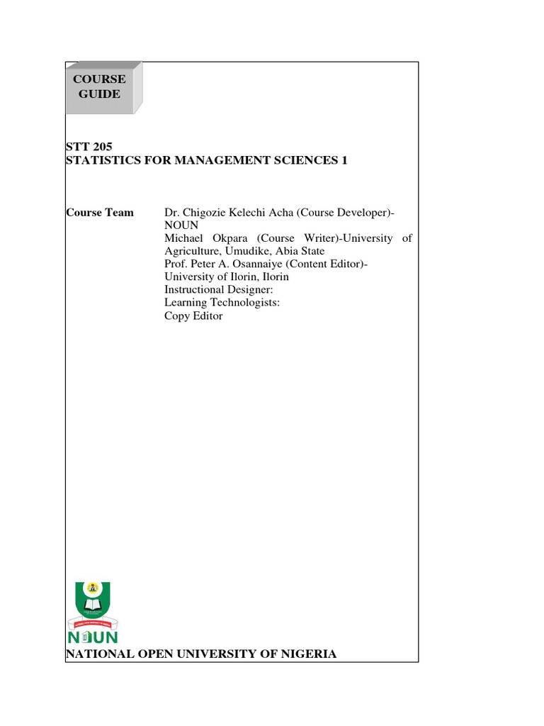 STT 205: Statistics for Management Guide | PDF | Statistics | Experiment
