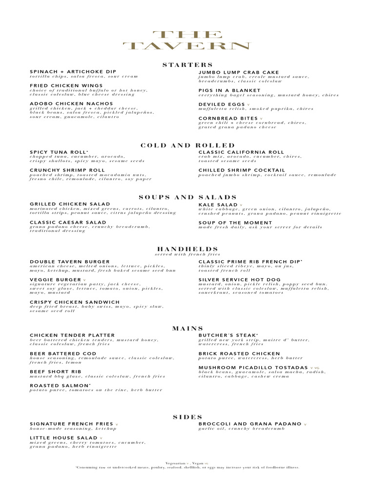 The Tavern Dinner Menu 5.10.24 | PDF | Coleslaw | North American Cuisine