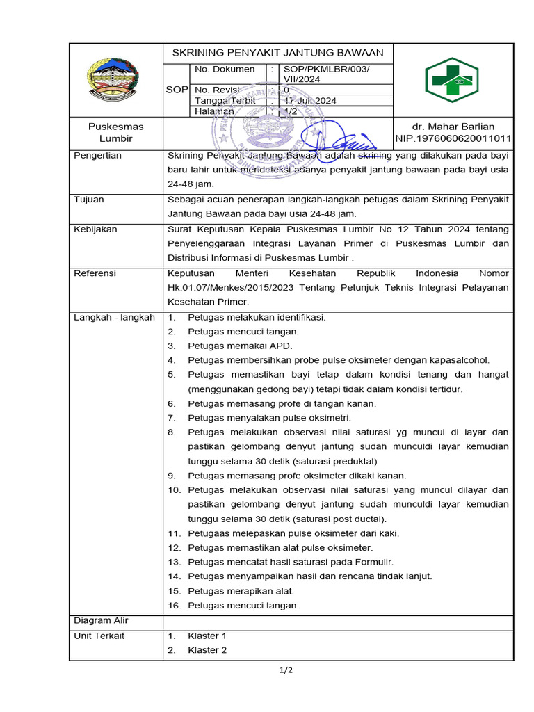 Sop Skrining Penyakit Jantung Bawaan Ilp | PDF | Pengembangan Diri ...