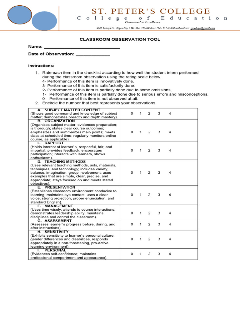Classroom Observation Tool 2nd Sem 2024 | PDF | Teaching Method | Human ...