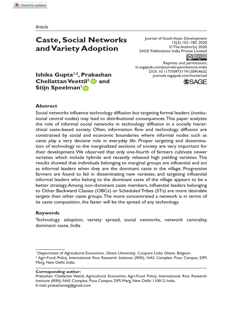 Social Network and Diffusion of technology in socially hierarchical society | PDF | Caste ...