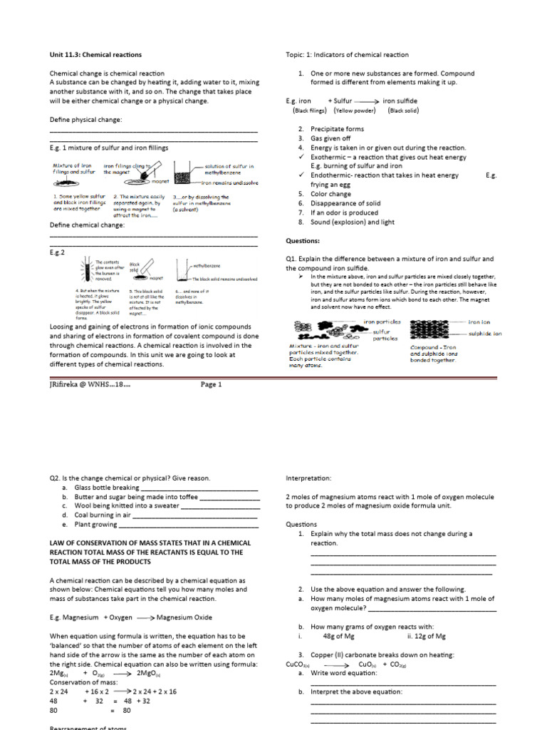 Unit 11.3 Chemical Reaction Summary | PDF | Hydroxide | Oxide