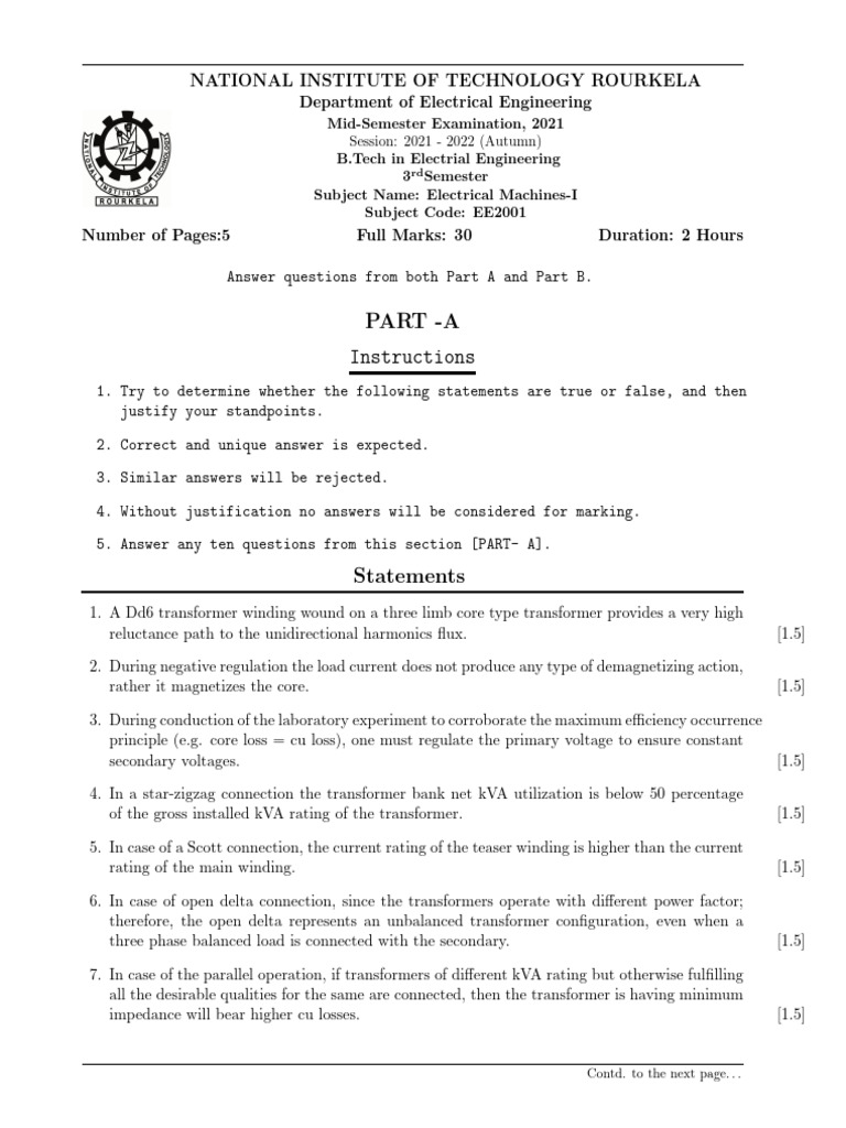 Electrical Machines 2021-22 Autumn 0 | PDF | Transformer | Electric Motor