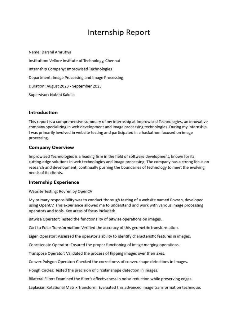 Internship Report | PDF | Shape