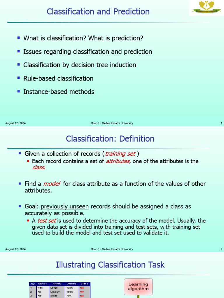 ICS 2408 - Lecture 6 - Classification and Prediction | PDF ...