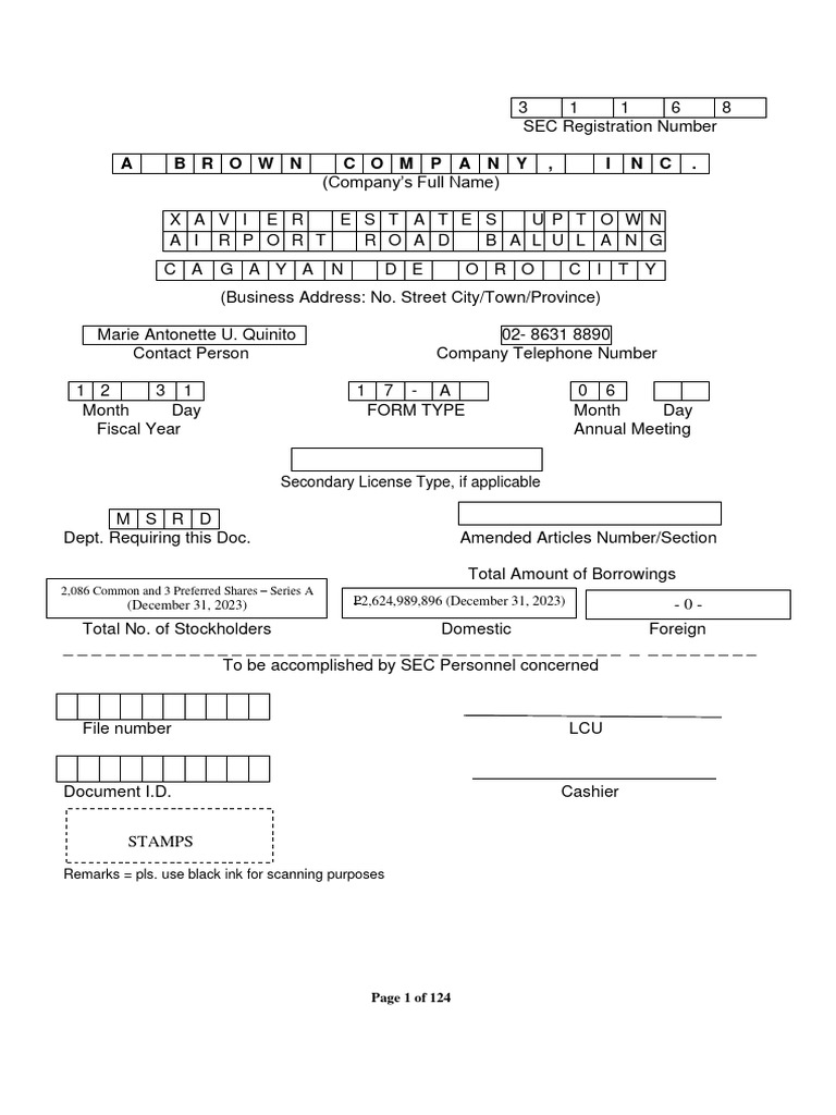 04 - 15 - 2024 - A Brown Company Inc. - 2023 SEC Form 17-A (Annual ...