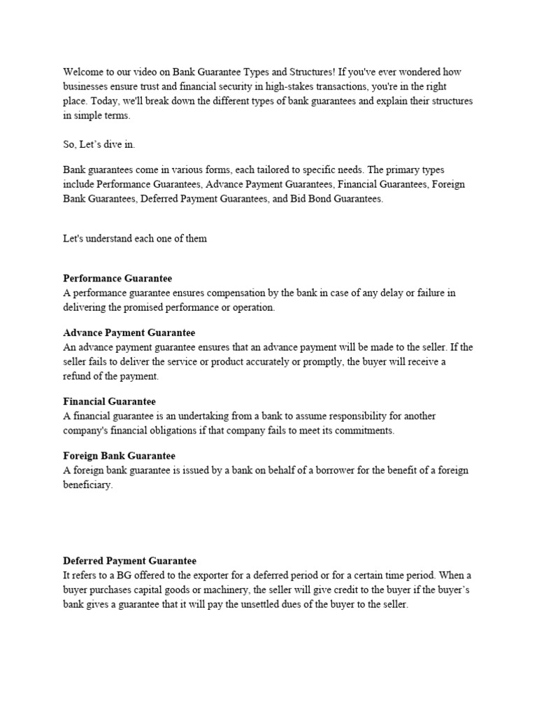Types and Structures of Bank Guarantees | PDF | Banks | Surety