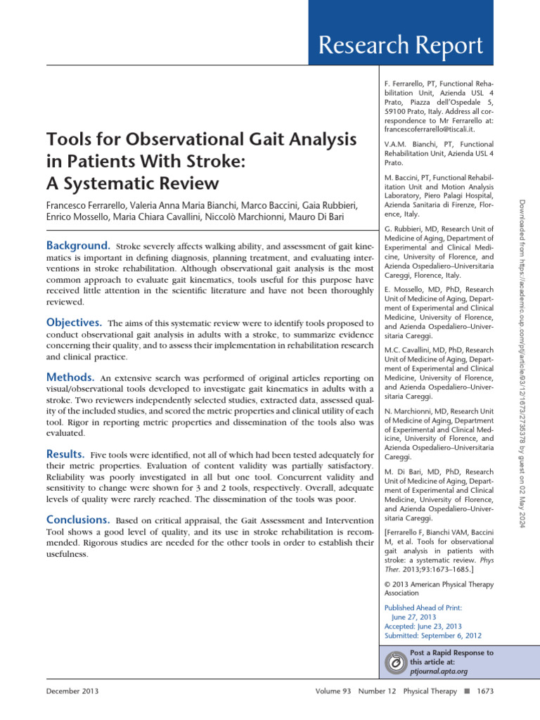 Tools for Observational Gait Analysis in Patients With Stroke_ A Systematic Review | PDF ...