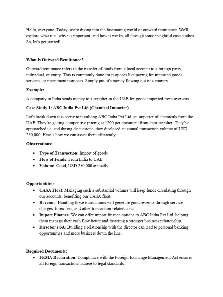 Outward Remittance | PDF | Remittance | Regulatory Compliance