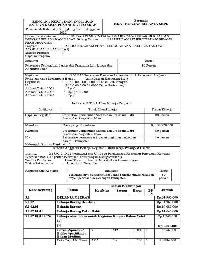 Rencana Kerja Dan Anggaran Satuan Kerja Perangkat Daerah | PDF