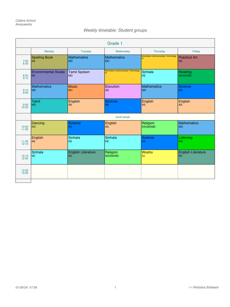 Timetable Grades 2 | PDF | Science