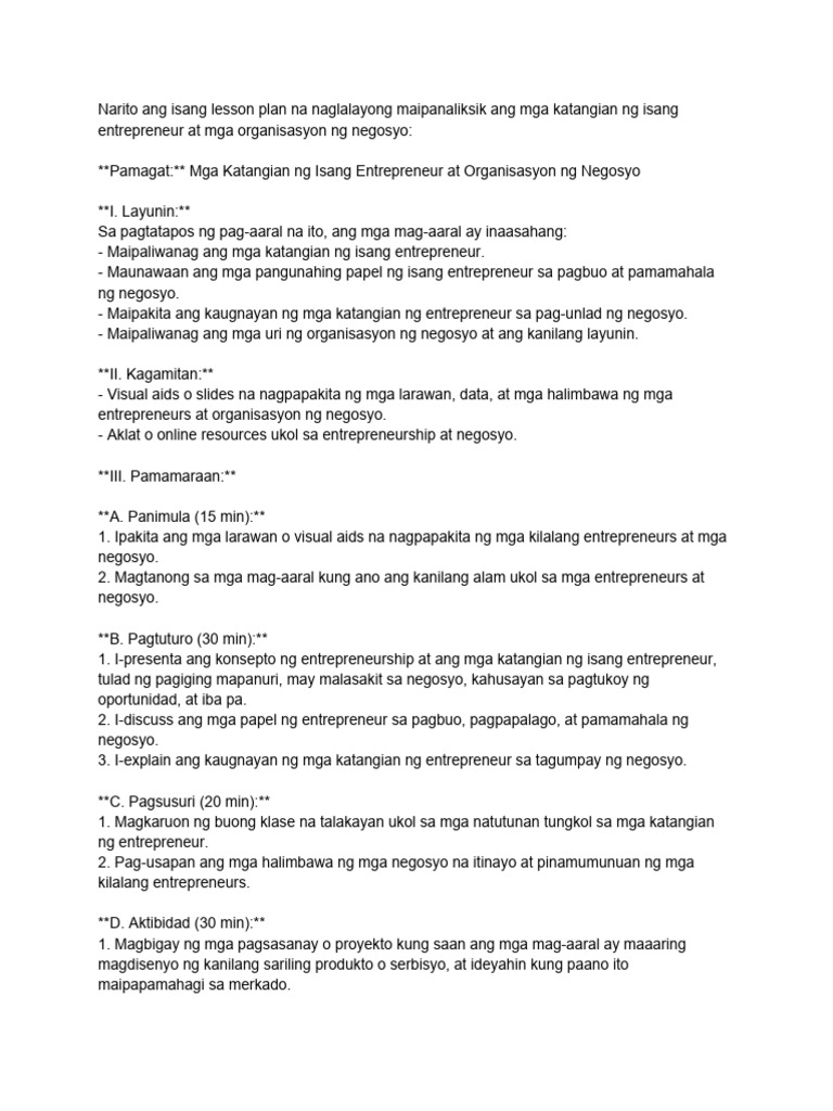 Mga Katangian NG Isang Entrepreneur at Organisasyon NG Negosyo | PDF