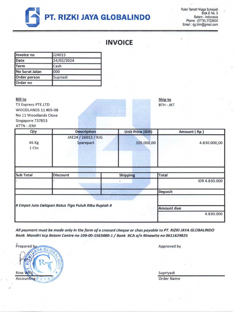Invoice Pak Jeremy 26013 | PDF