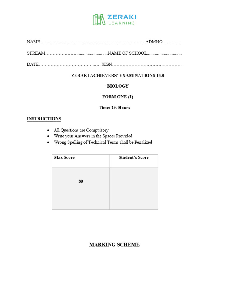 Biology - Biology - Marking Scheme | PDF | Digestion | Cell (Biology)