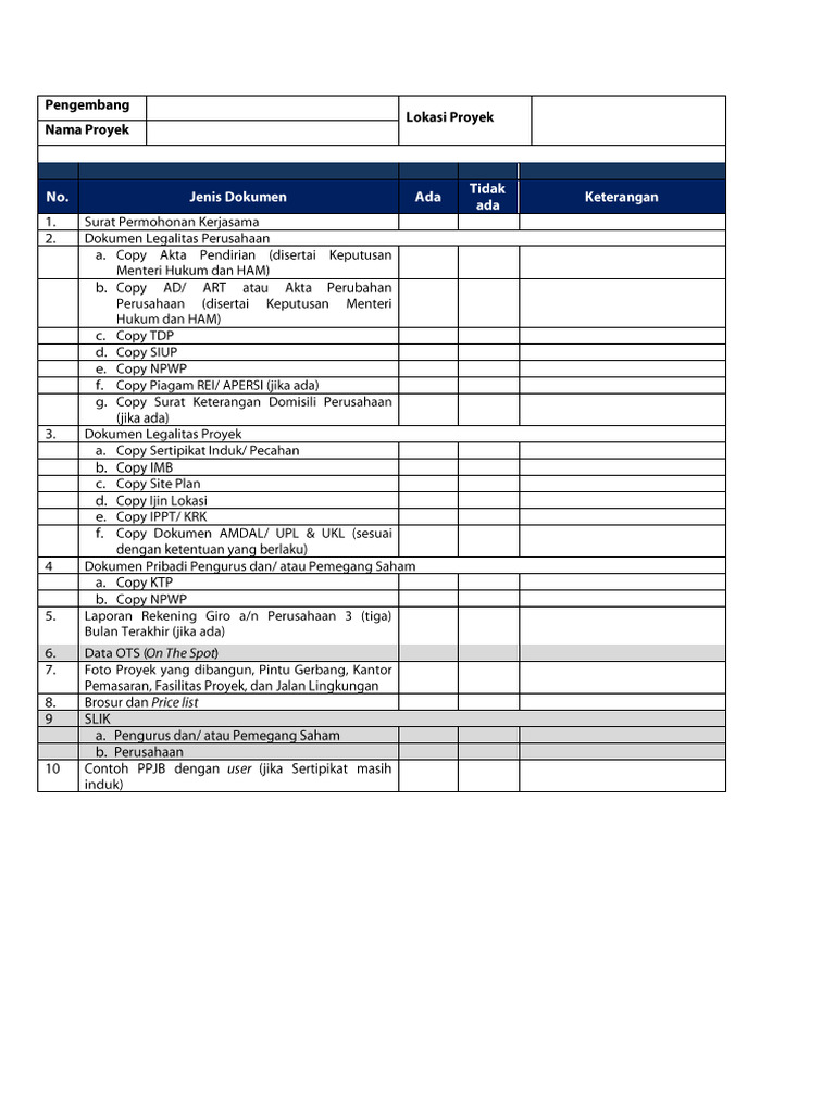 Checklist Dokumen PKS Pengembang | PDF