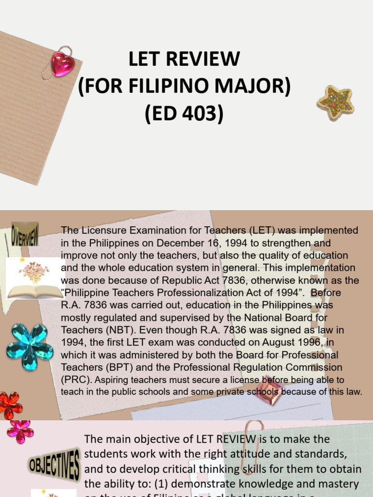 1st Week - Let Review | PDF | English Studies | Teachers