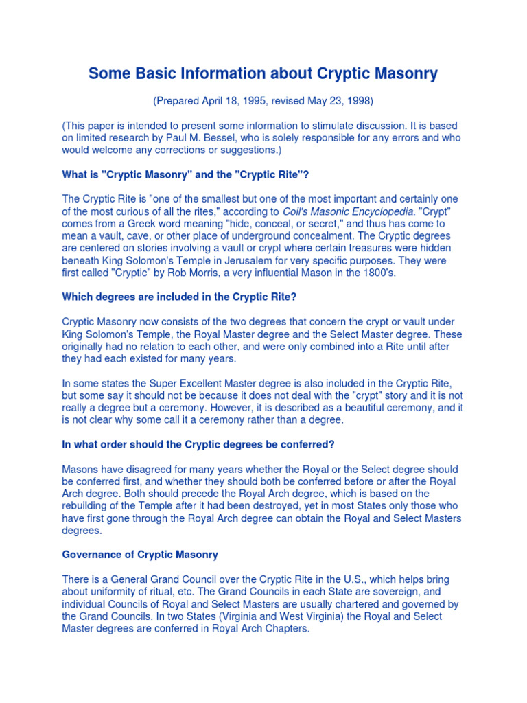 Some Basic Information About Cryptic Masonry | PDF | Freemasonry | Titles