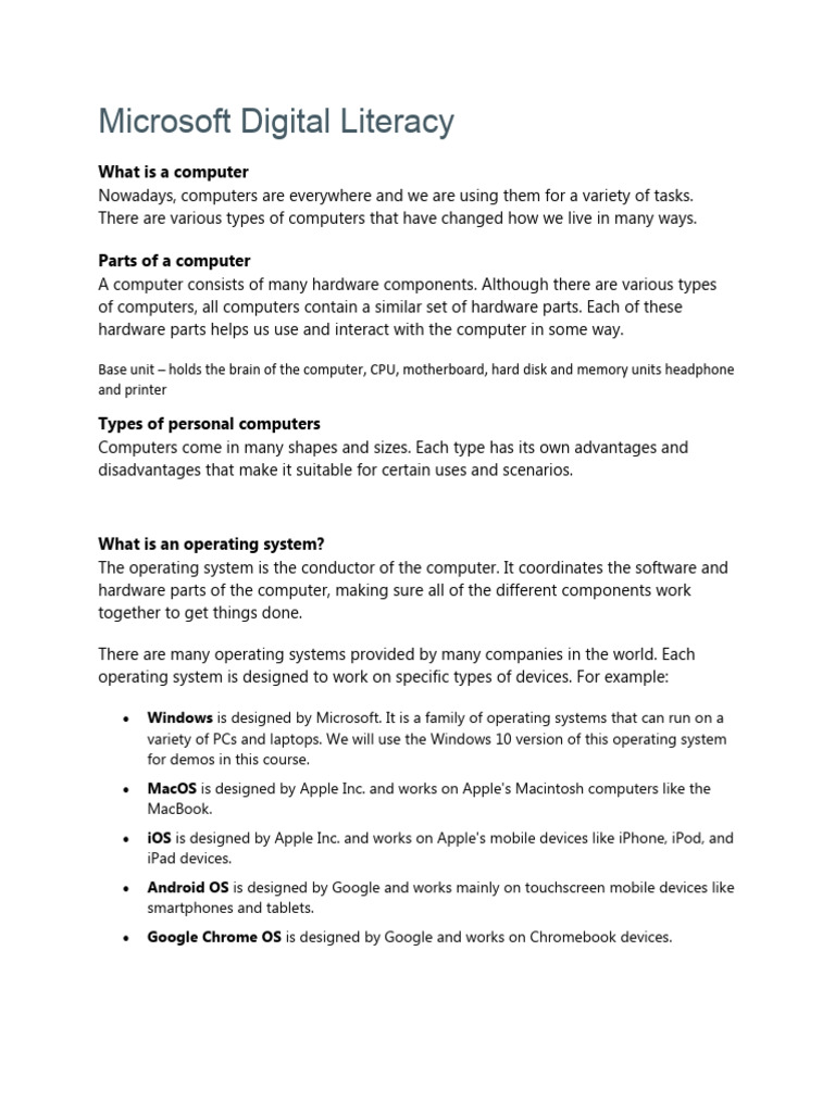 Microsoft Digital Literacy | PDF | Operating System | Microsoft Office
