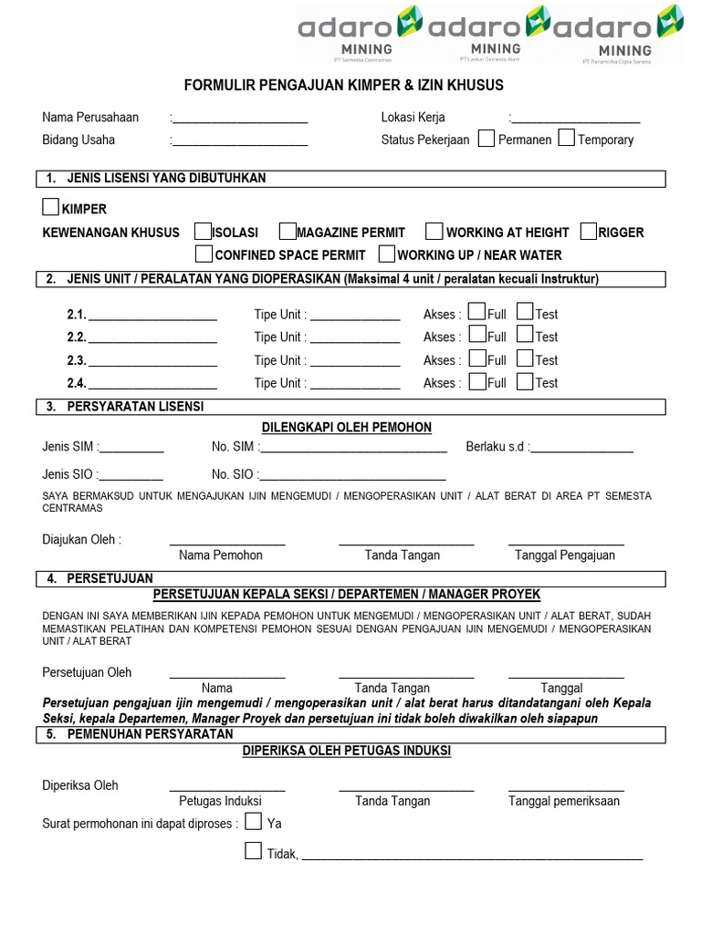 Form Pengajuan KIMPER Dan Izin Khusus | PDF