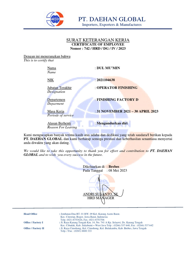 Pt. Daehan Global Revisi | PDF