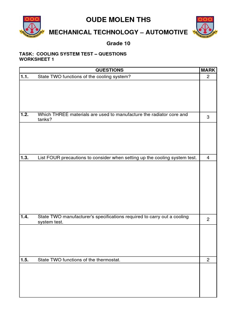 Grade 10 Pat 2024 Cooling System - Learners | PDF | Heat Transfer ...