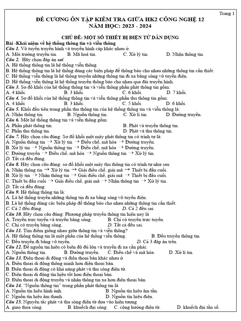 ĐỀ CƯƠNG KIỂM TRA GIUA HKII CN12 2023 2024GV | PDF