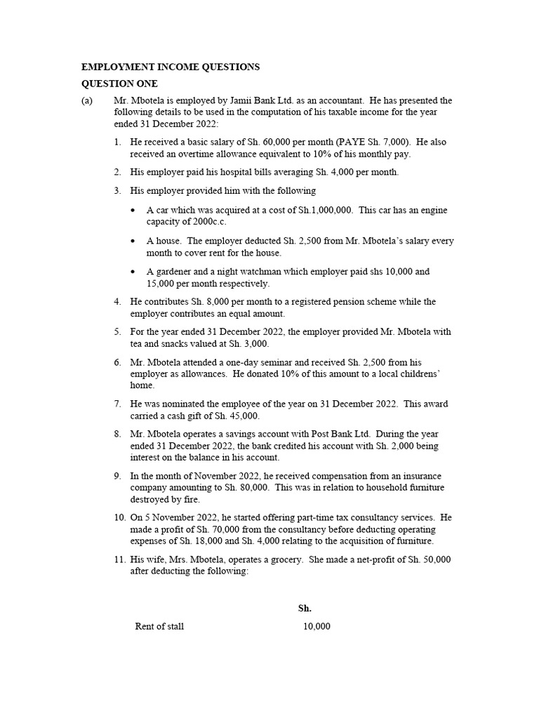 Employment Income Questions | PDF | Dividend | Taxes